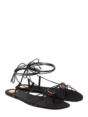 Saint Laurent Babylone Cassandre Leather Lace-up Sandals - Black