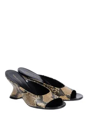 Dries Van Noten Snake-effect Leather Mules - Beige