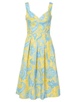 Etro Paisley Pleated Midi Dress - Yellow