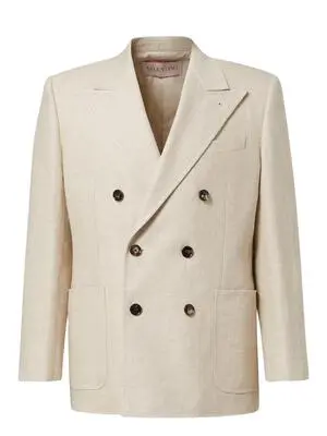 Valentino Garavani Double-breasted Linen-blend Blazer - Beige