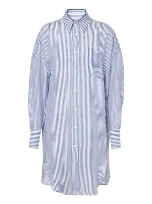 Brunello Cucinelli Monili Striped Linen And Silk Organza Shirt - Blue