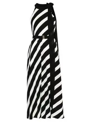 NISSA Striped Midi Dress - Black