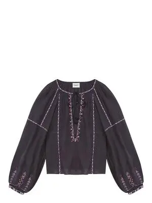 MARANT ETOILE Fernanda Graphic Embroidered Top - Faded Night/lilac