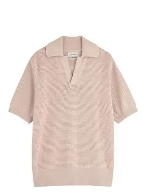 Oliver Spencer Penhale Pointelle-knit Cotton Polo Shirt - Pink
