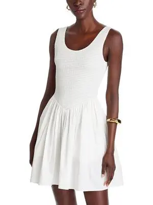 WAYF Dana Smocked Mini Dress Ivory