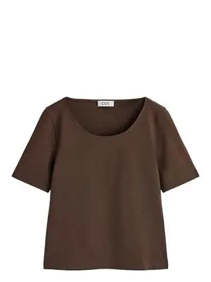 Cos Slim Scoop-neck Cotton T-shirt - Brown