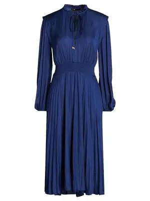 Maje Pleated Satin Midi Dress - Indigo