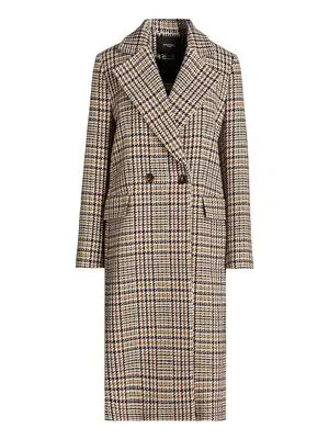 Maje Double-breasted Houndstooth Tweed Coat - Light Brown