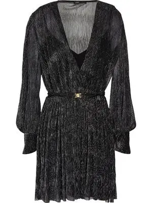 Maje Wrap-effect Belted Metallic Knitted Mini Dress - Silver