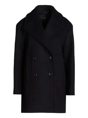 Maje Double-breasted Wool-blend Felt Coat - Navy