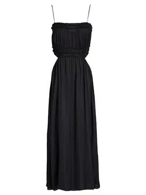 Maje Cutout Shirred Satin Midi Dress - Black