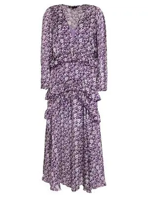 Maje Ruffled Floral-print Chiffon Midi Dress - Purple