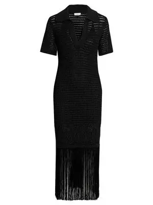 A.L.C. Valerie Fringed Crochet Midi Dress - Black