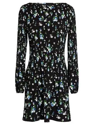 Maje Maje Floral-Print Plissé Crepe Mini Dress Black