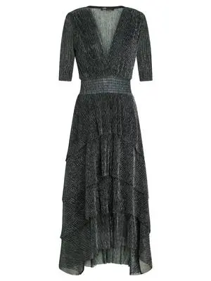 Maje Ruffled Lamé Midi Dress - Dark Green