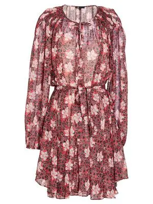 Maje Pleated Metallic Floral-print Chiffon Mini Dress - Red