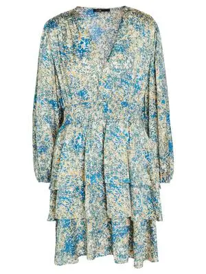 Maje Tiered Printed Mini Dress - Petrol