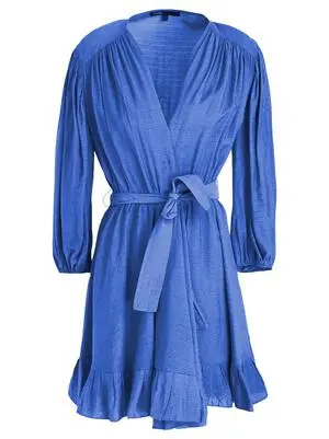 Maje Ruffled Jacquard Mini Wrap Dress - Blue