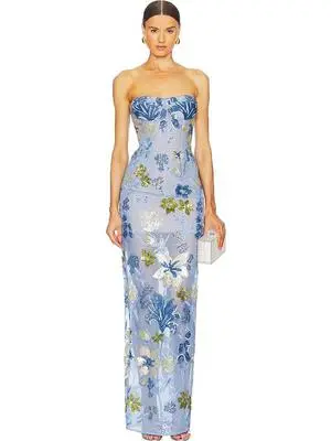 Bronx And Banco Dahlia Maxi Dress Baby Blue Multi