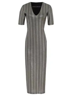 GLORIA COELHO Mesh Shoulder-pads Midi Dress - Grey