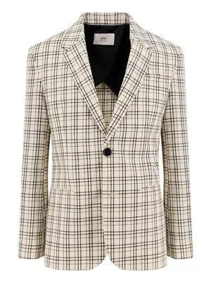 AMI Virgin Wool Blazer With Madras Motif