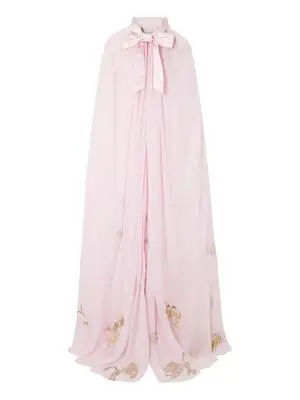 CLIO PEPPIATT Satin-trimmed Embellished Georgette Cape - Pink