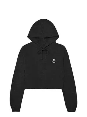 DALIX Smile Face Cropped Hoodie - Dark Heather