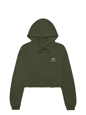 DALIX Smile Face Cropped Hoodie - Military Green