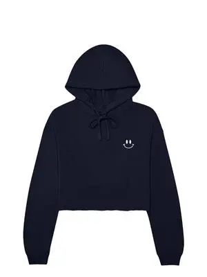 DALIX Smile Face Cropped Hoodie - Navy Blue