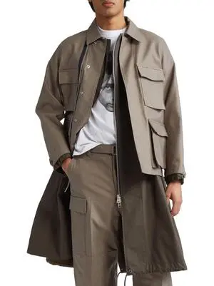 Sacai X Wtaps® Layered Mixed Media Coat - Taupe/ Dark Khaki