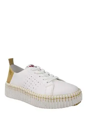 NATIONAL COMFORT National Comfort Leather Platform Sneakers White/ Mustard Leather