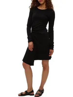 Michael Stars Marina Side Ruched Long Sleeve Dress - Black