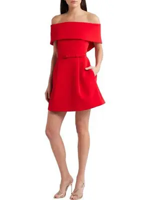 NADINE MERABI NADINE MERABI Harper Off-The-Shoulder Mini Dress Red