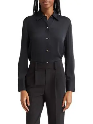 Vince Vince Stretch Silk Button-Up Shirt Black