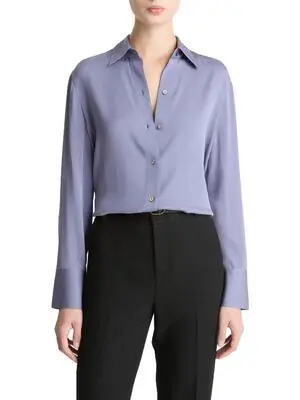 Vince Vince Stretch Silk Button-Up Shirt Mauve Iris