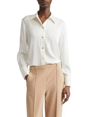 Vince Vince Stretch Silk Button-Up Shirt Off White