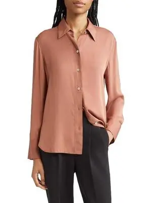 Vince Vince Stretch Silk Button-Up Shirt Vintage Rose