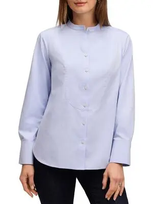 Foxcroft Foxcroft Kris Tux Bib Cotton Button-up Shirt Blue Wave