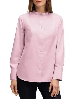 Foxcroft Kris Tux Bib Cotton Button-up Shirt - Chambray Pink