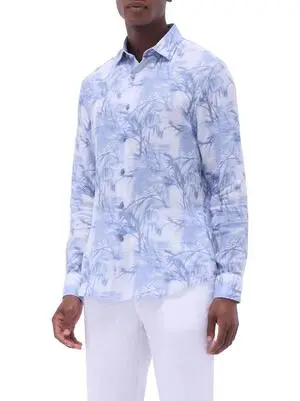 Bugatchi Julian Shaped Fit Linen Button-up Shirt - Steel