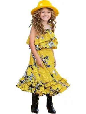 MIA BELLE GIRLS Ruffle Maxi Skirt Set - Yellow