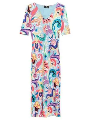 Etro Paisley Print Midi Dress - Blue