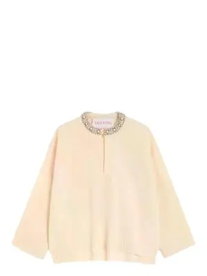 Valentino Garavani Embroidered Virgin Wool Sweater - Neutrals