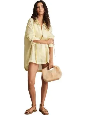 REISS Talia Ramie Kaftan Shirt - Yellow