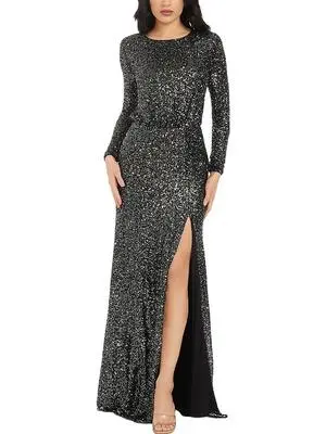 Dress The Population Mischa Sequin Gown - Gunmetal