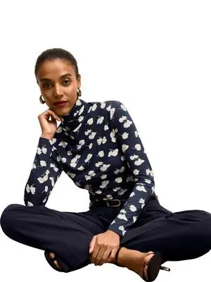 M.M.LAFLEUR Fine-Ribbed Turtleneck Petal Print