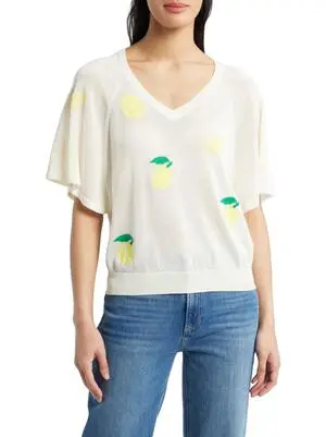 Wit & Wisdom V-neck Batwing Lemon Sweater - Vanilla