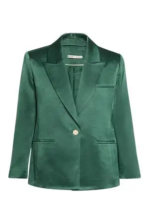 Alice + Olivia Silas Satin Single-breasted Blazer - Green Mystique