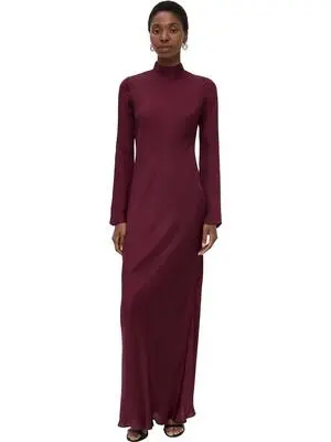 Hemant & Nandita Bias Cut Maxi Dress With Mock Neck - Burgundy