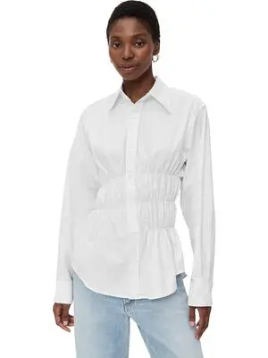 LIONESS Ruched Cotton Poplin Shirt